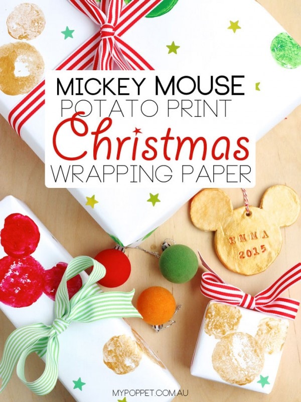 DIY Mickey Mouse Potato Print Christmas Wrapping Paper | My Poppet Makes