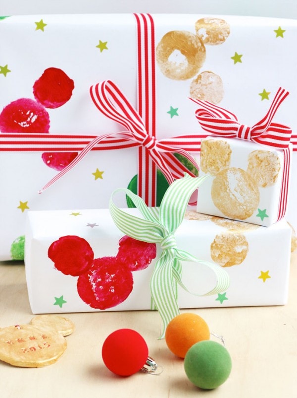 DIY Mickey Mouse Potato Print Christmas Wrapping Paper | My Poppet Makes
