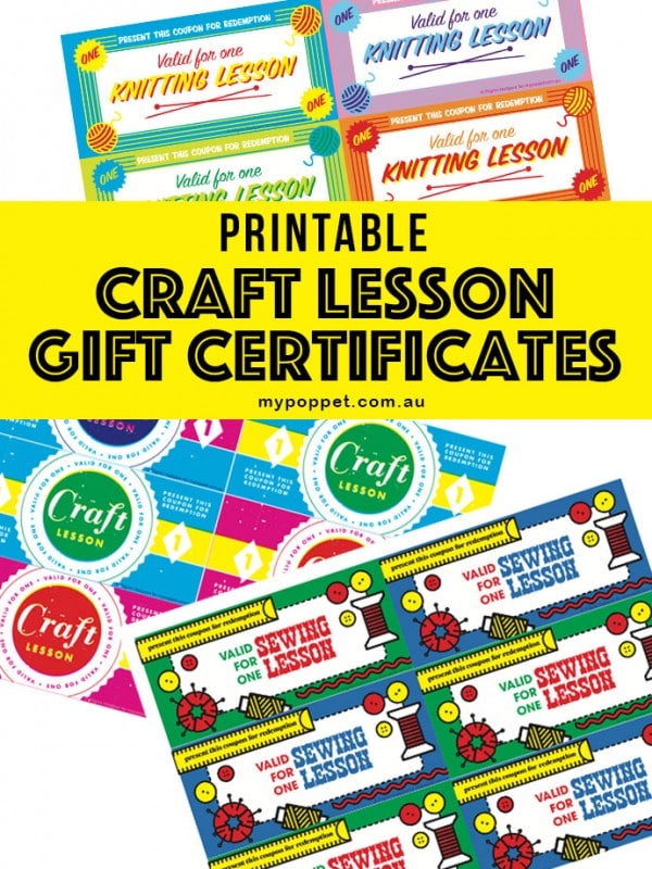 Printable: Craft Lesson Gift Certificates | My Poppet Makes