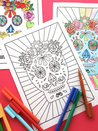 Free Halloween Printable: Day of the Dead Sugar Skull Colouring Page ...