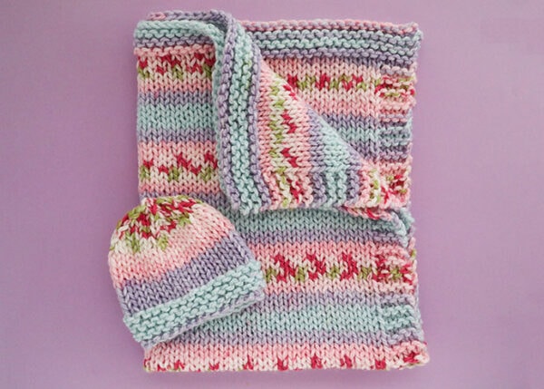 Pretty Blooms Baby Blanket & Hat Gift Set Knitting Pattern